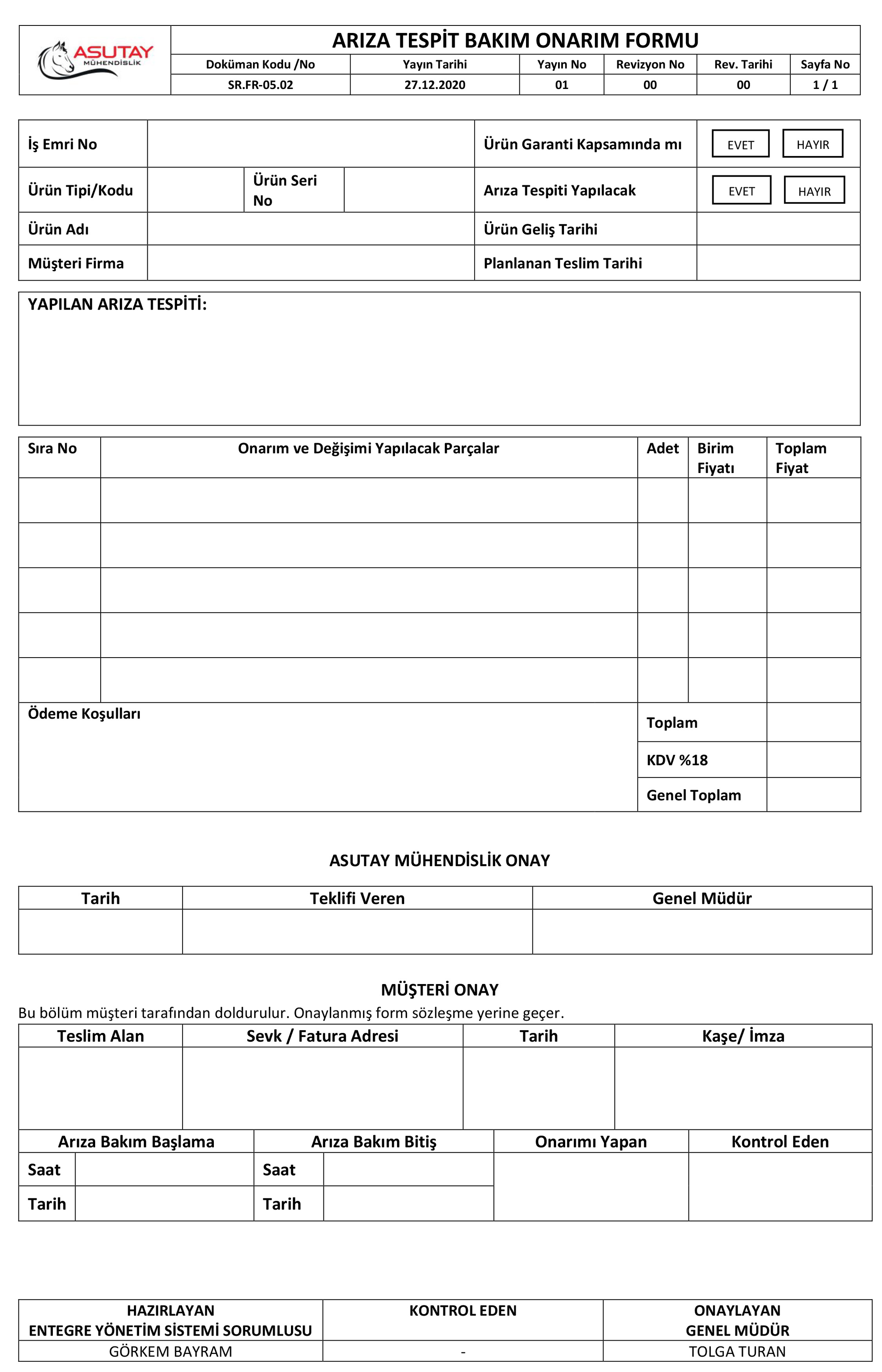 ARIZA BİLDİRİM FORMU